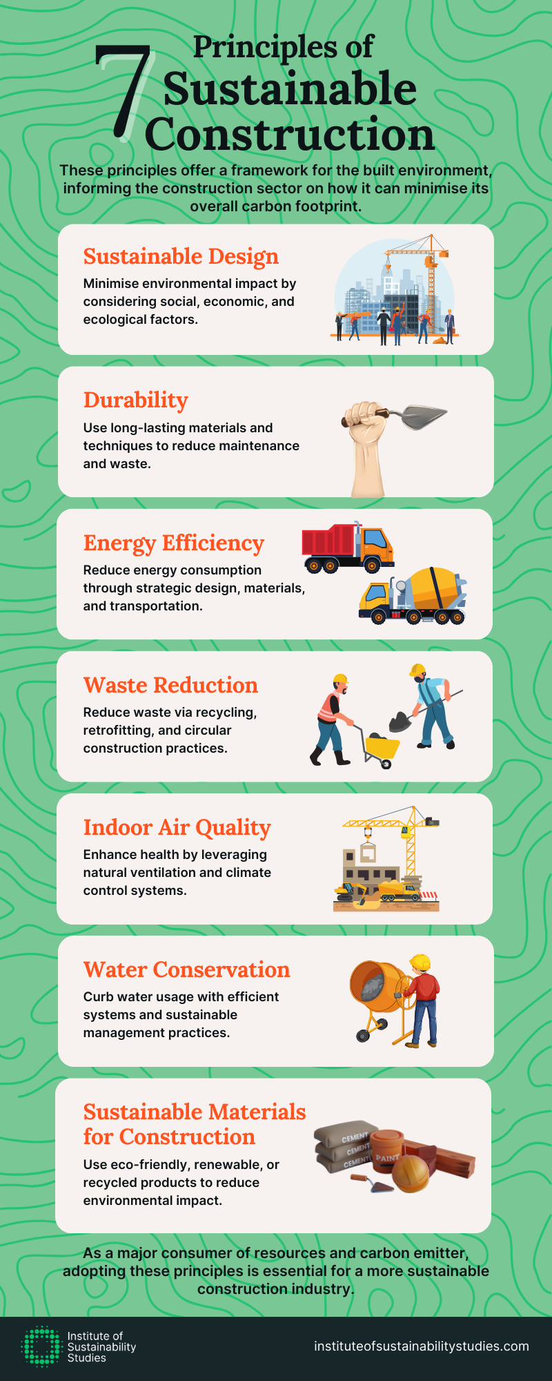 What are the 7 principles of sustainable construction?